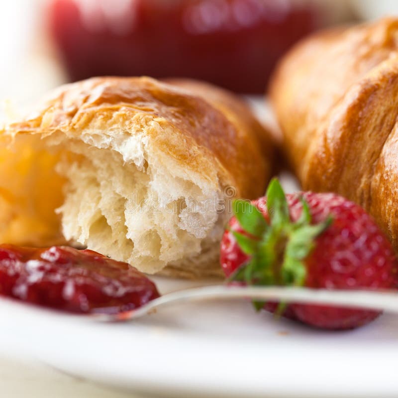 Croissant with Strawberry Jam Stock Photo - Image of preserves, spoon ...