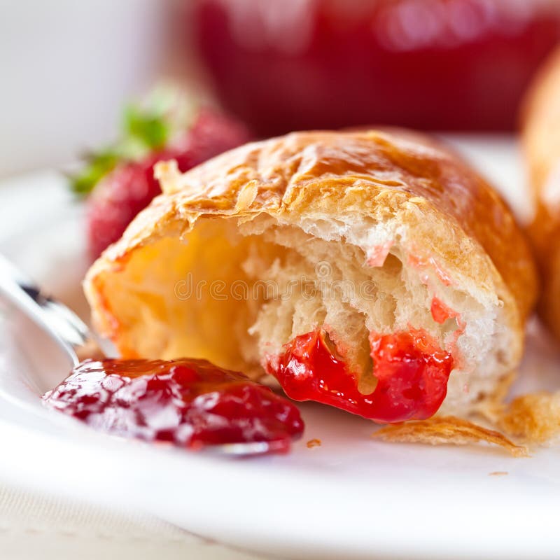 Croissant with Strawberry Jam Stock Image - Image of plate, focus: 22365773
