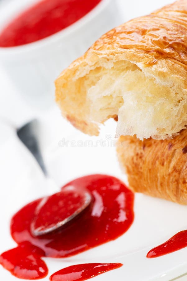 Croissant and Strawberry Jam in Bowl Stock Photo - Image of shop, sweet ...
