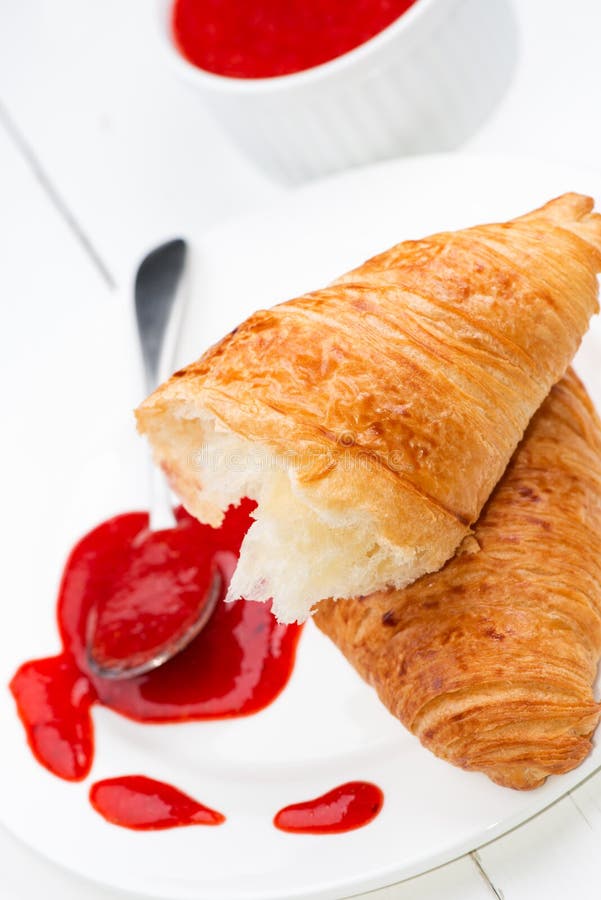 Croissant and Strawberry Jam in High Key Stock Photo - Image of ...