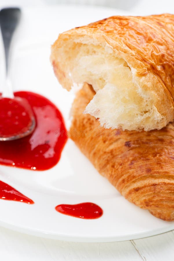 Croissant Strawberry Jam Spoon Close Up Stock Image - Image of juice ...