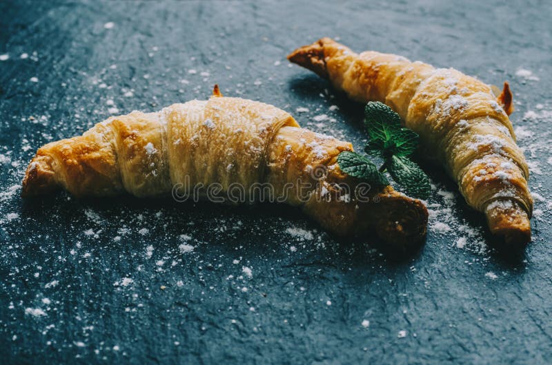 Croissant on Table stock image. Image of cappuccino - 103774031