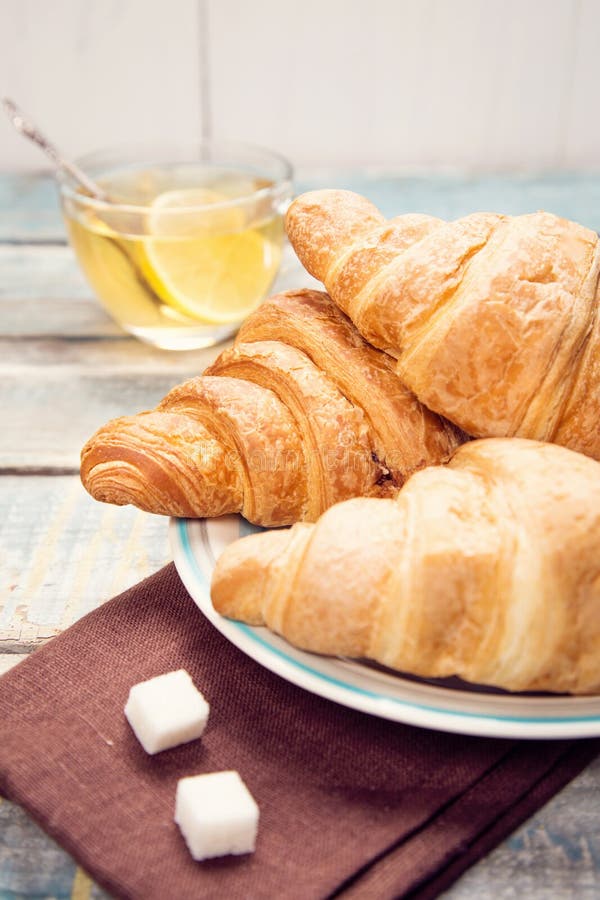 Croissant with tea stock image. Image of french, meal - 45650205