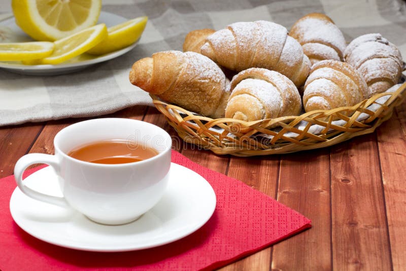 Croissant tea stock photo. Image of saucer, close, culture - 53776504