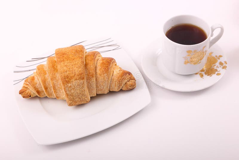 Tea with croissant stock image. Image of baked, focaccia - 118420959