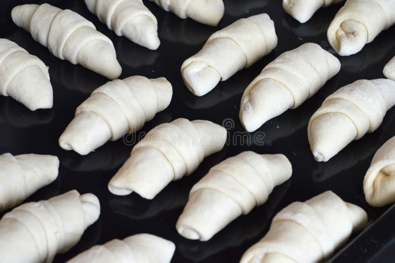 Croissant on Tray Prepared for Baking Stock Photo - Image of croissant ...