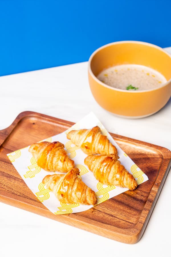 Croissant with Truffle Mushroom Soup Stock Photo - Image of food ...