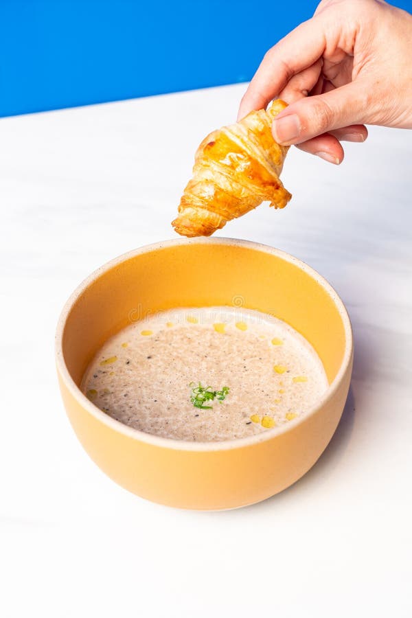 Croissant with Truffle Mushroom Soup Stock Image - Image of dinner ...