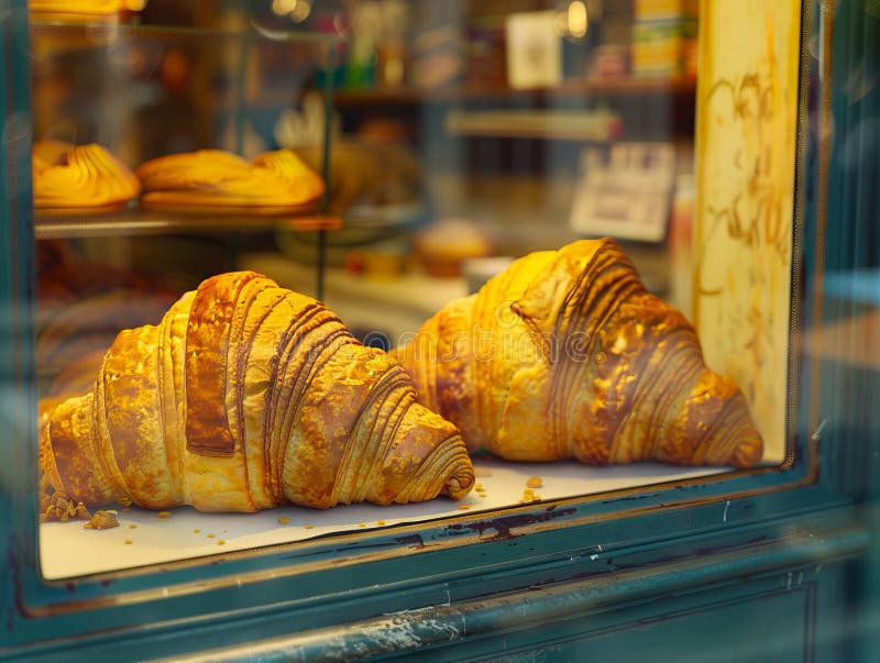 Croissants in a Bakery Window Stock Image - Image of bread ...