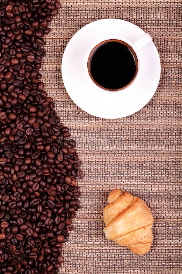 Croissants Coffee and Beans on the Table Stock Photo - Image of ...