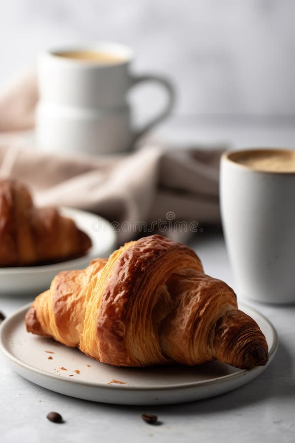 Croissants and Coffee in Cup on Rustic Wood, Generative Ai. Stock Photo ...