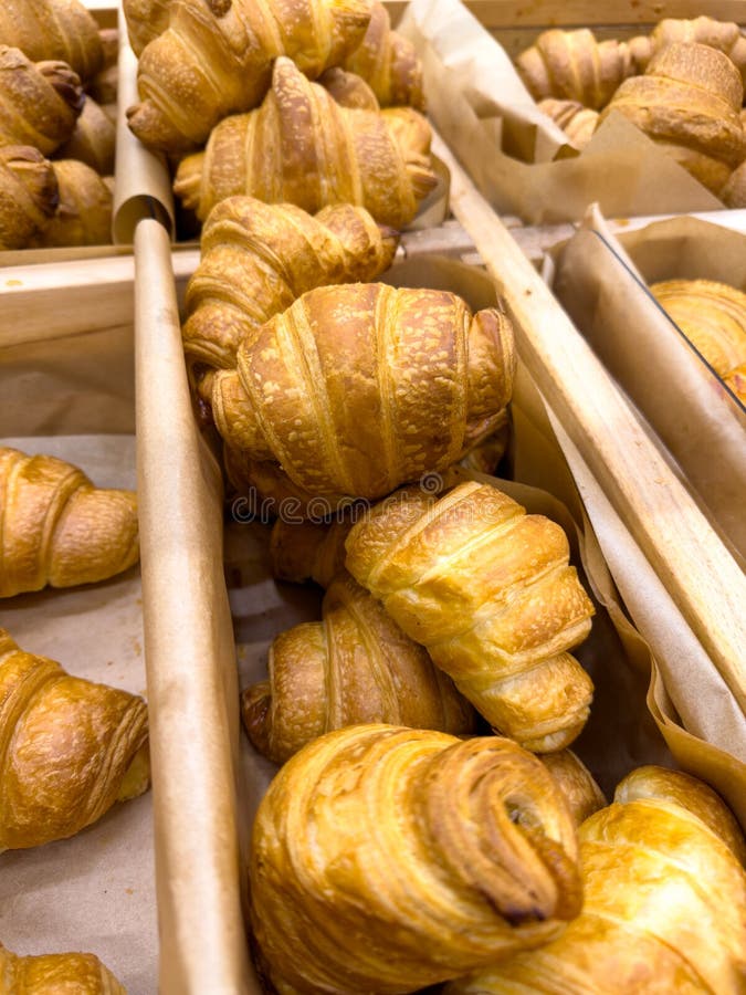 Croissants on a Counter in a Market Stock Image - Image of cafe, butter ...