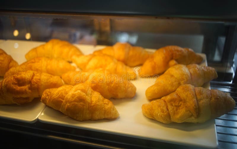 Croissants Display in the Bakery Shop, Soft Focus Stock Photo - Image ...