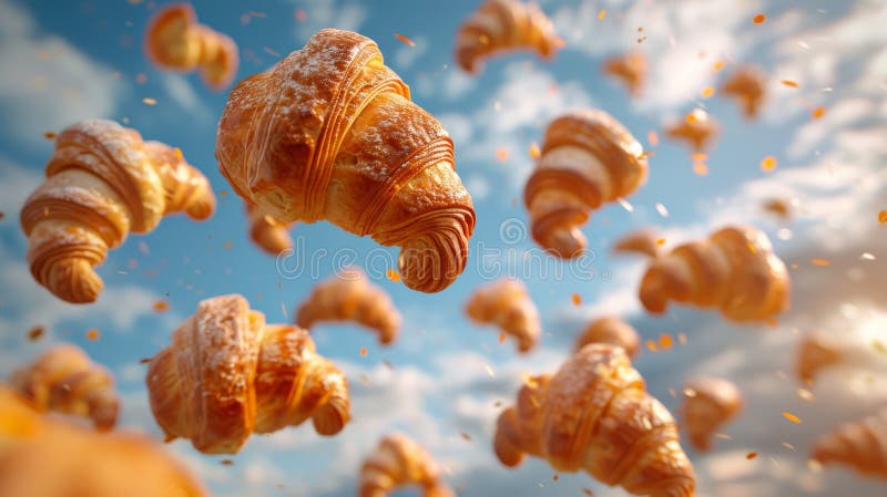 Croissants Floating in the Sky with Clouds, Creative Food Concept Stock ...