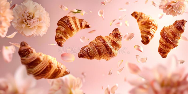 Croissants Flying in the Air Stock Image - Image of crust, bread: 330448379