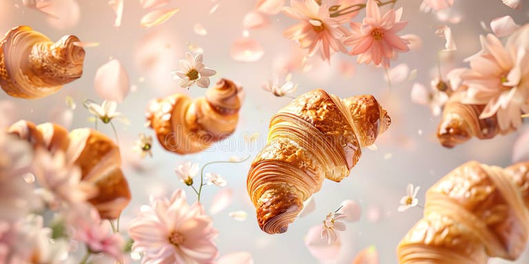 Croissants Flying in the Air Stock Image - Image of pastry, crust ...