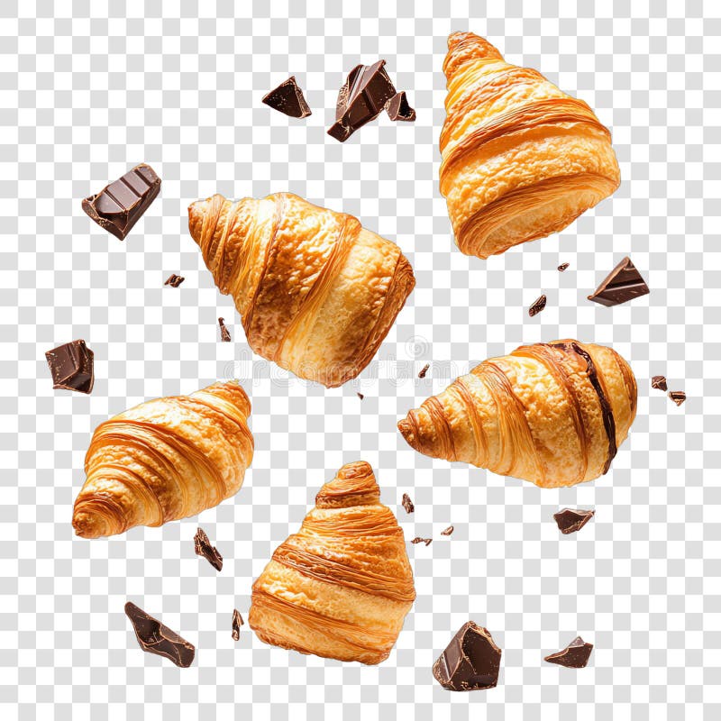 Croissants Fresh Falling in the Air with Chocolate Stock Photo ...