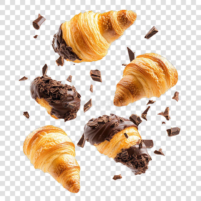 Croissants Fresh Falling in the Air with Chocolate Stock Image ...