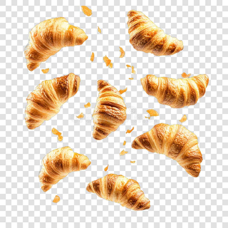 Croissants Fresh Falling in the Air Stock Photo - Illustration of ...