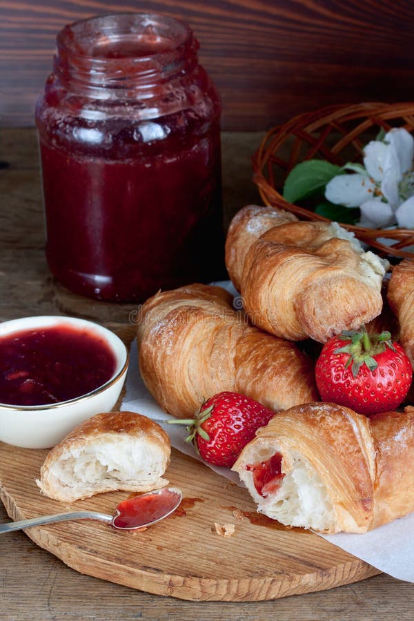 Croissants and a Glass of Strawberry Jam Stock Image - Image of jelly ...