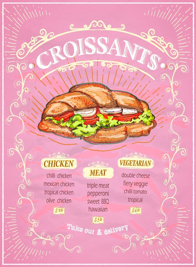 Croissants Menu List Template, Vector Menu Mockup with Place for Text ...