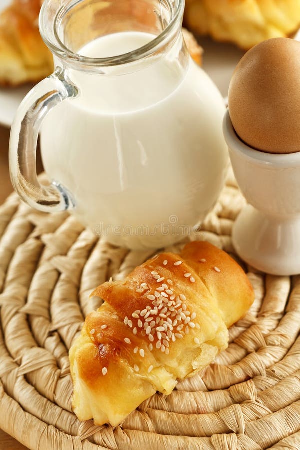 Croissants and Milk for Breakfast Stock Photo - Image of meal, dough ...