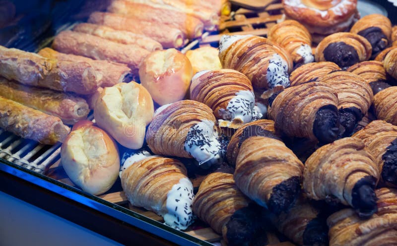 Croissants in Spanish Bakery Shop Stock Photo - Image of assortment ...