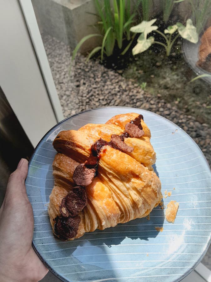 Croissants Topping with Choco Chips Stock Photo - Image of breakfast ...