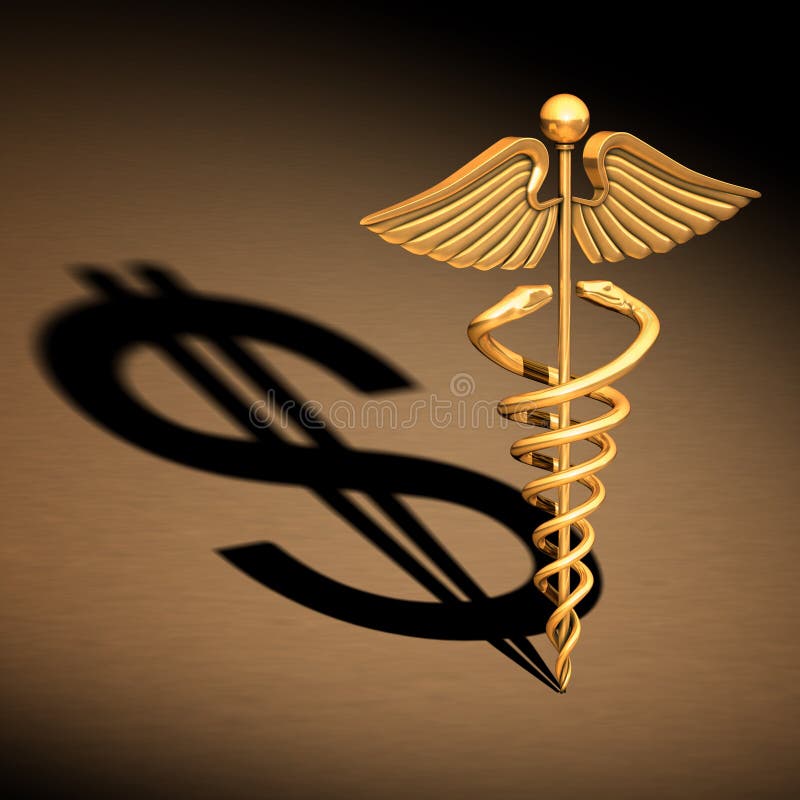 Símbolo Médico Do Caduceus Preto E Moedas De Ouro Ilustração Stock ...