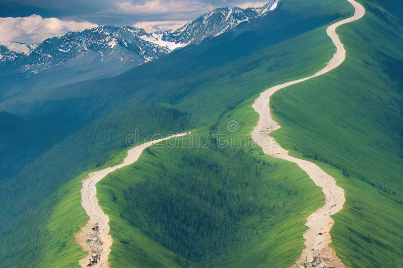 Crooked Empty Road Beyond Horizont Surrounded by Green Fells Stock ...