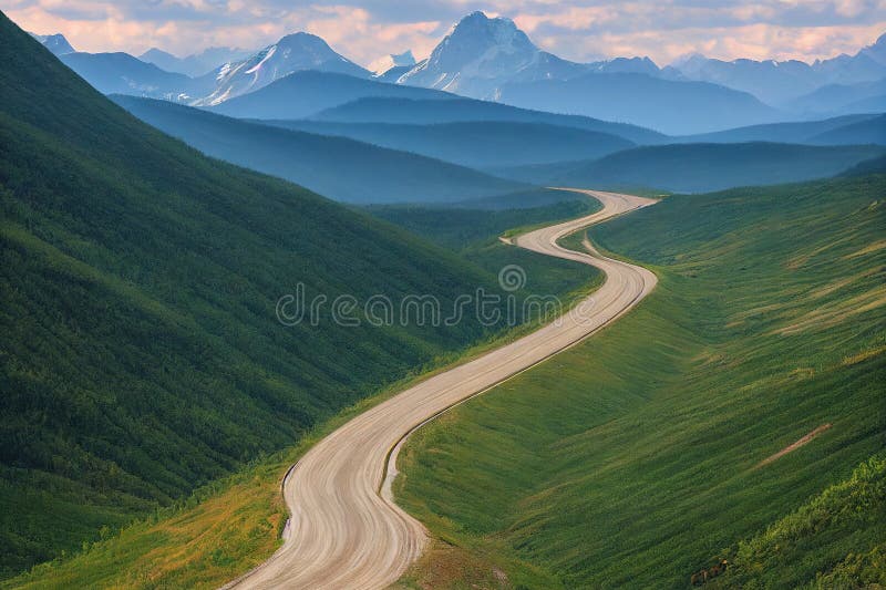 Crooked Empty Road Beyond Horizont Surrounded by Green Fells Stock ...