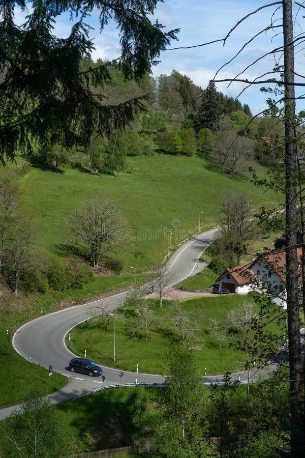 Crooked Road Through Black Forest Landscape Stock Image - Image of ...