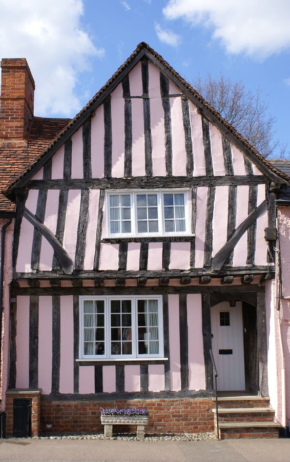 Crooked Timber-framed House in Lavenham Stock Image - Image of blossom ...