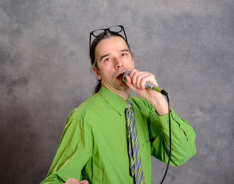 Crooner in Green Shirt and Necktie Stock Photo - Image of portrait ...