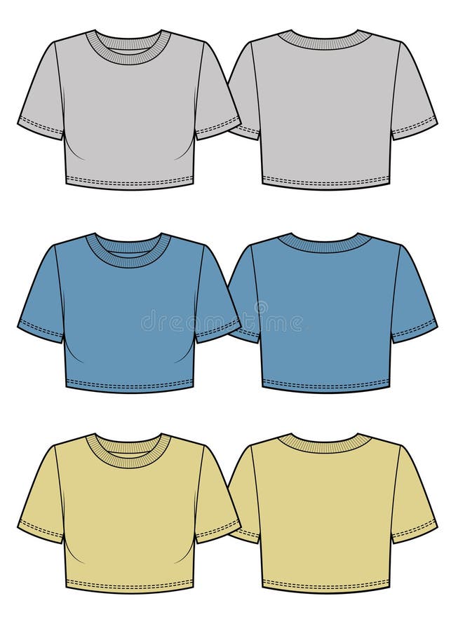 Crop Basic T Shirt with Round Neck. Set of Colors Stock Vector ...