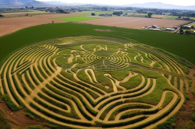 Crop Circle Featuring a Complex Labyrinth Design Stock Photo - Image of ...