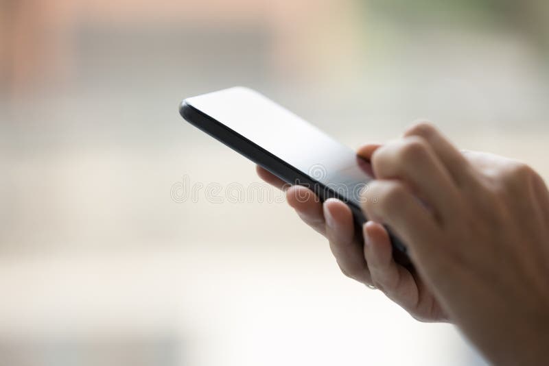Crop Close Up of Female Hands Holds Modern Cellphone Stock Image ...