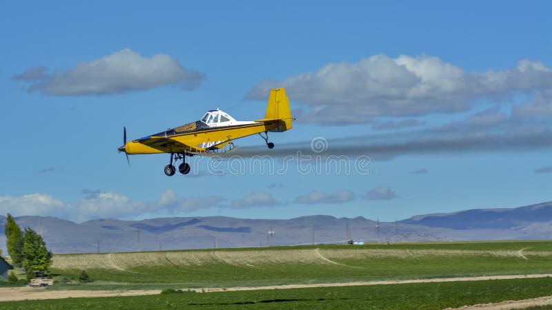 Crop Duster Spraying Crops from the Air Stock Photo - Image of field ...