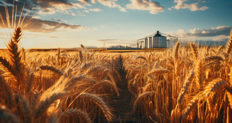 Crop Farming Farming Farm Grain Grain Field with Silos Stock Photo ...