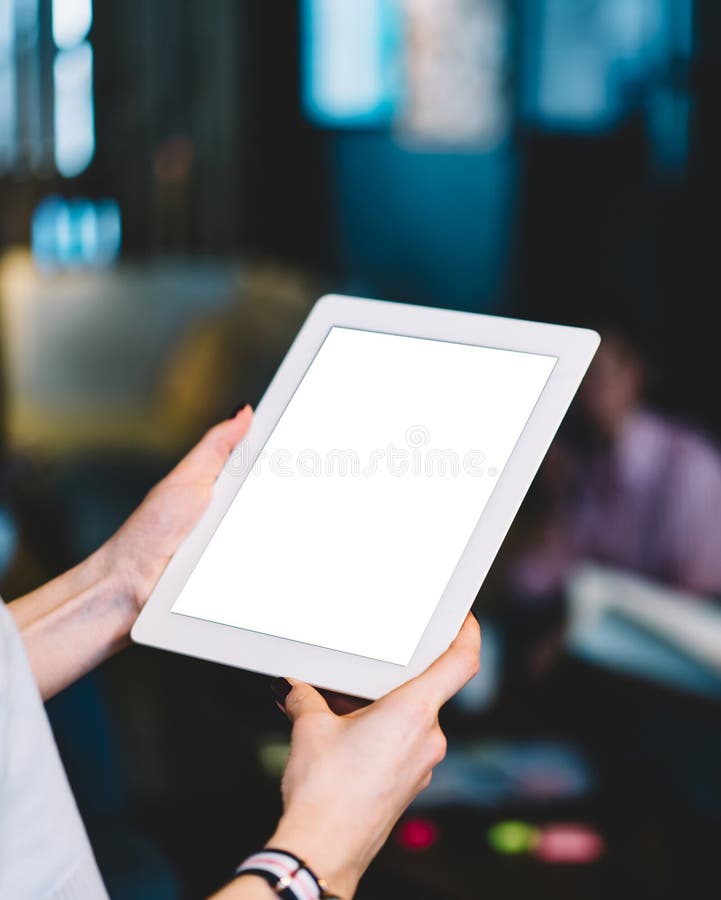 Crop Female Using Tablet for Work Stock Image - Image of screen, blank ...