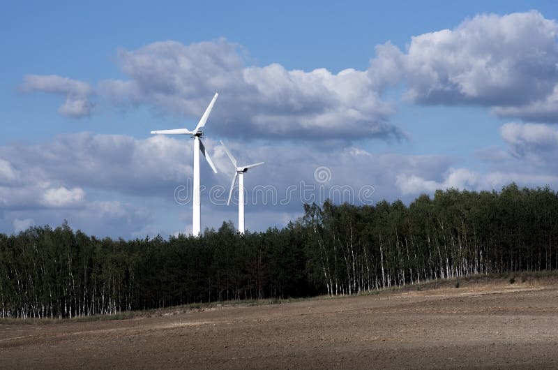 Crop-field with Wind Turbines on Background Stock Photo - Image of ...