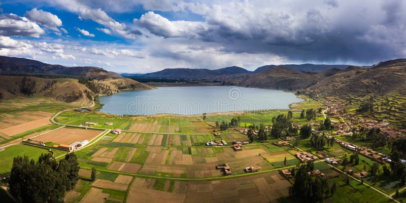 Crop Fields in the Peruvian Andes Paca Lake in Junin Stock Photo ...