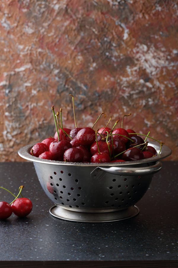 Crop of Fresh Cherry in Colander Stock Photo - Image of healthy, fresh ...