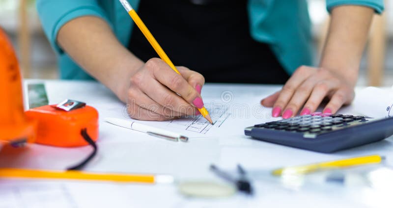 Crop Photo of Female Engineer Working with Tools. Stock Photo - Image ...