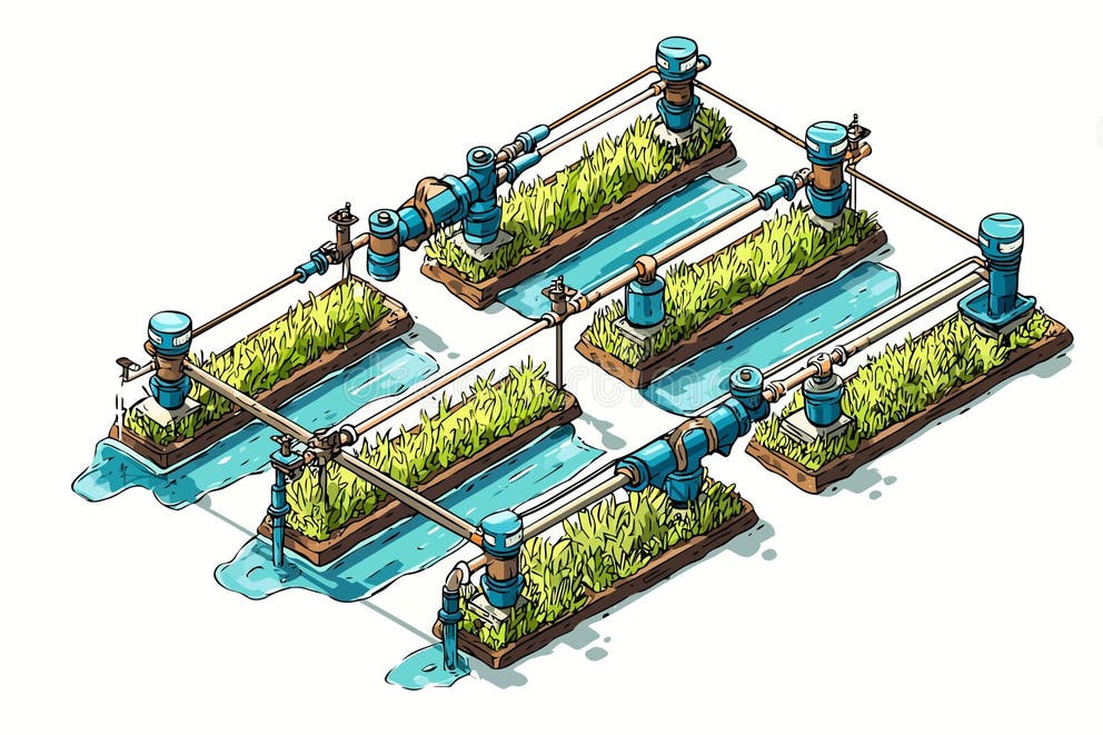 Crop Rows with Irrigation System Isometric Isolated Stock Vector ...