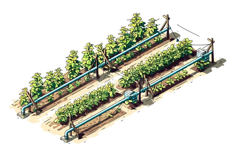 Crop Rows with Irrigation System Isometric Isolated Stock Vector ...