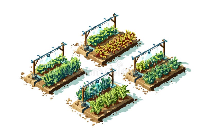 Crop Rows with Irrigation System Isometric Isolated Stock Vector ...