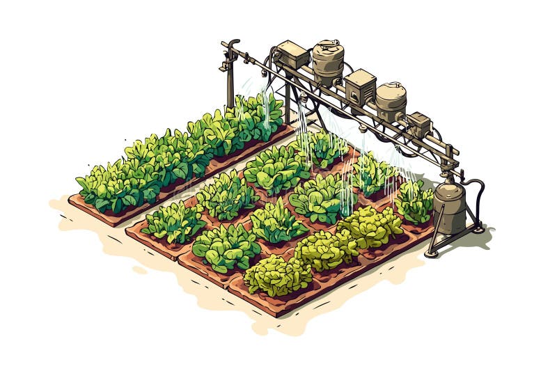 Crop Rows with Irrigation System Isometric Isolated Stock Vector ...