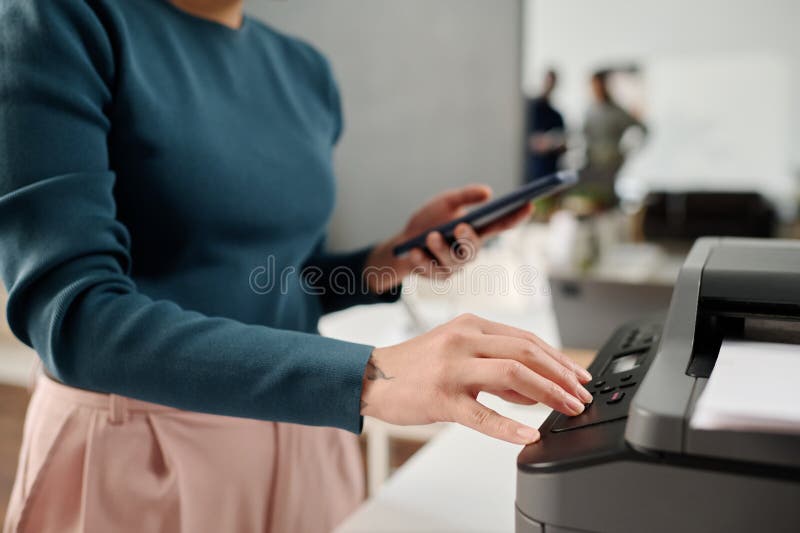 Unrecognizable Office Worker Using Printer Stock Image - Image of ...