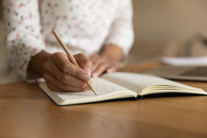 Crop of Woman Handwrite Make Notes in Notebook Stock Image - Image of ...